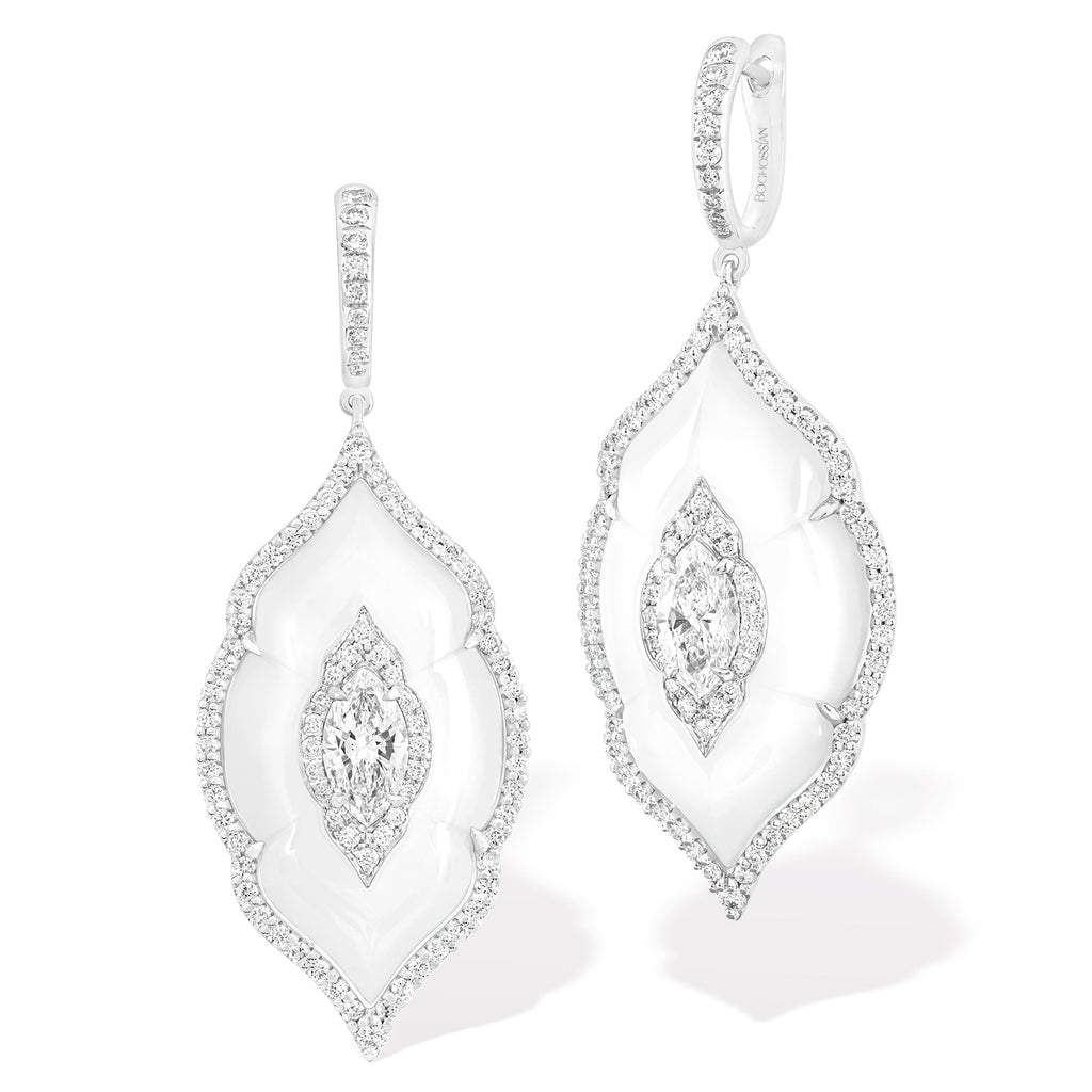 Boghossian - Inlay Arches - Diamond and Milky Agate Earrings
