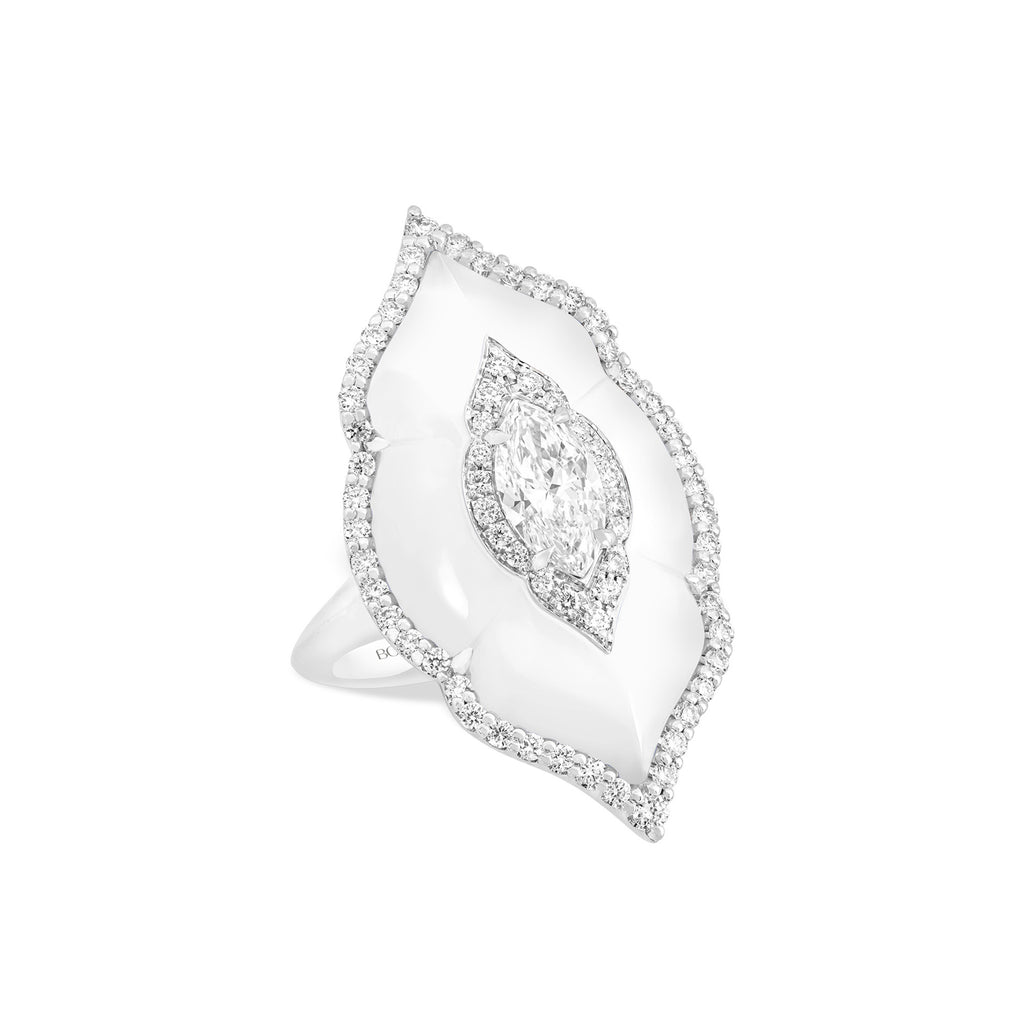 Boghossian - Inlay Arches - Diamond and Milky Agate Ring