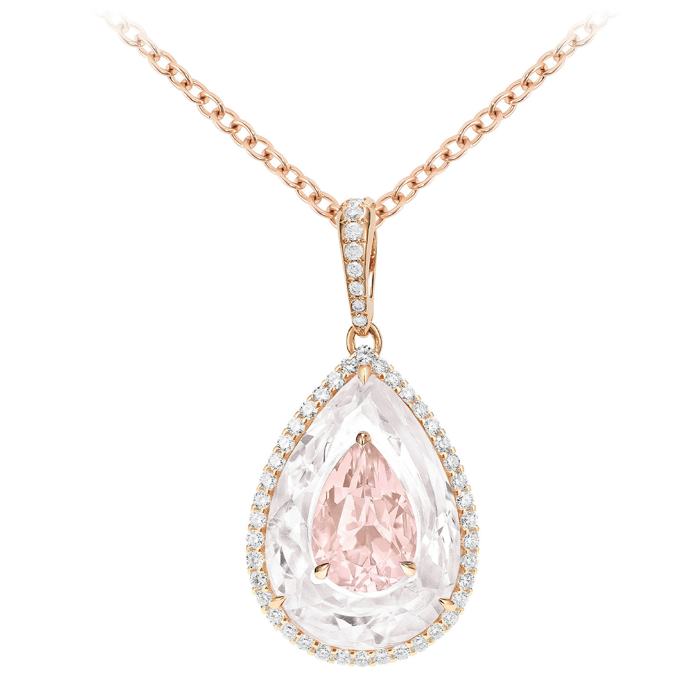 Boghossian - Inlay Shine - Morganite and Rock Crystal Pendant